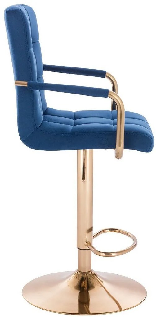LuxuryForm DESIGN Barová židle VERONA GOLD VELUR na zlaté kulaté podstavě - modrá