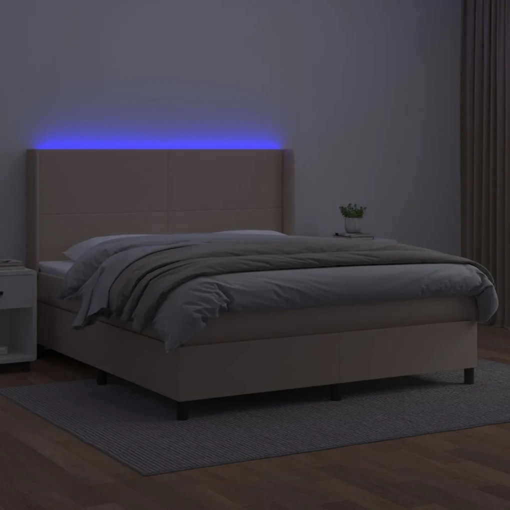 Box spring postel matrace a LED cappuccino 180x200cm umělá kůže 3139282