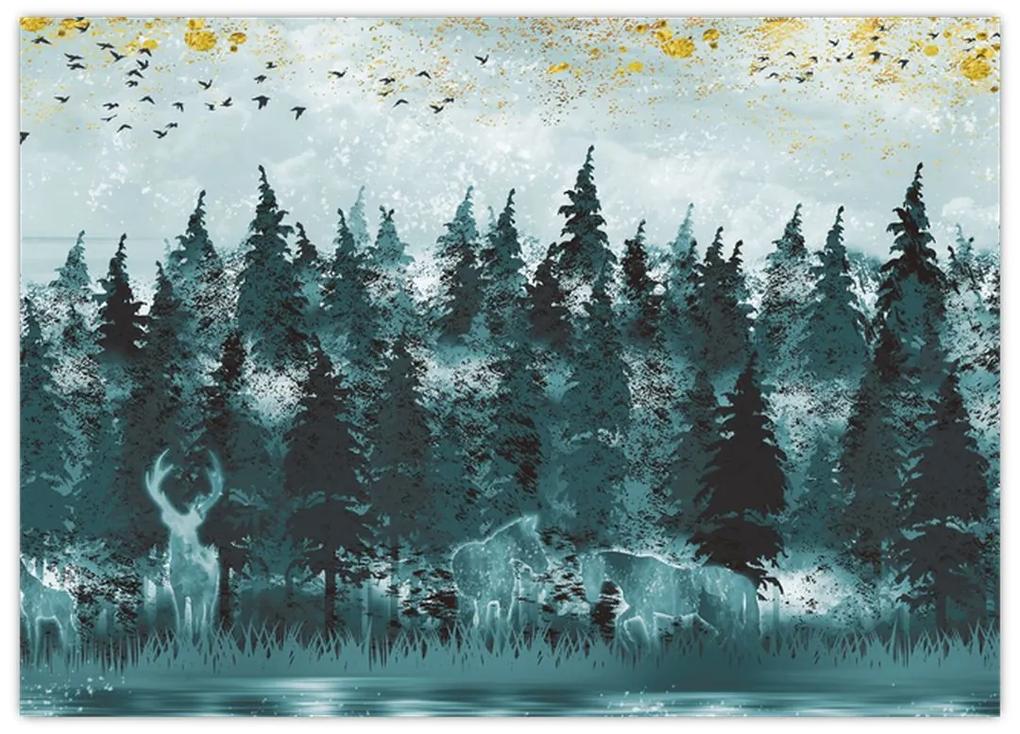 Skleněný obraz - Zvířata v lese (70x50 cm)