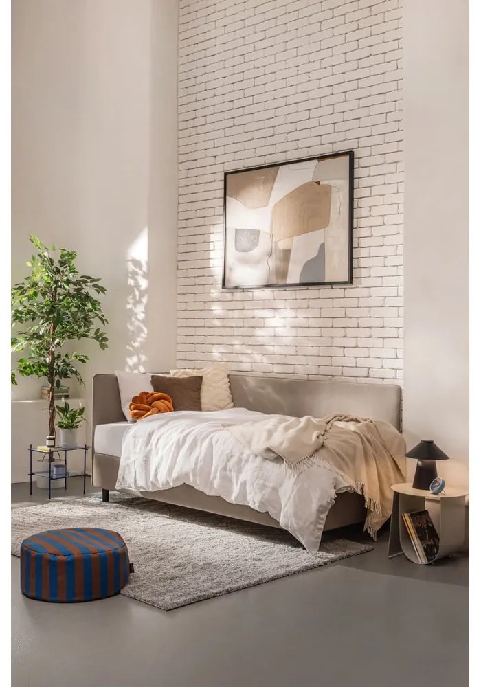 Taupe čalouněná jednolůžková postel s úložným prostorem s matrací 90x200 cm Avela - II. jakost – Bonami Selection