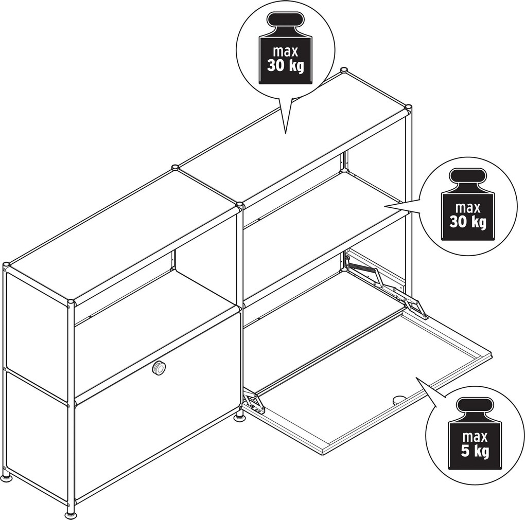Tchibo - Kovová odkládací skříňka »Cn3 Slim Line« se 2 přemístitelnými výklopnými dvířky - barva: bílá