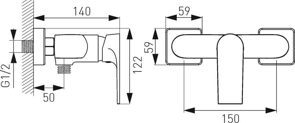Novaservis Novaservis, Nástěnná sprchová baterie bez přísl. ALGEO SQUARE chrom, BAQ7