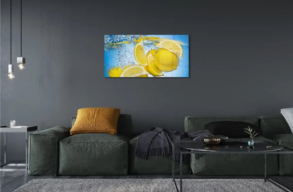 Obraz na skle Lemon ve vodě 125x50 cm