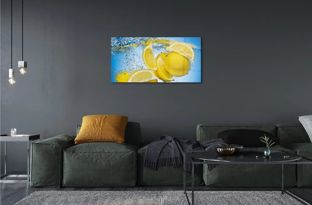 Obraz na skle Lemon ve vodě 140x70 cm