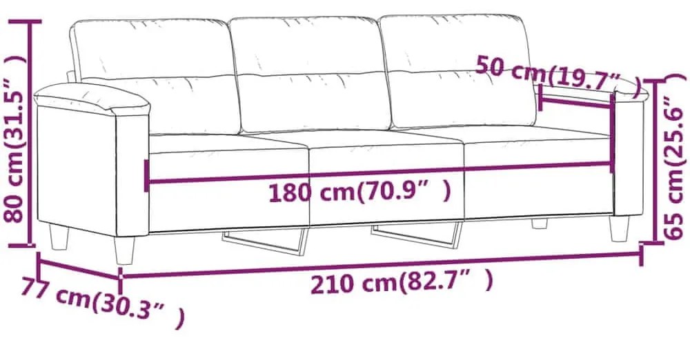 Petromila 3místná pohovka světle šedá 180 cm tkanina z mikrovlákna