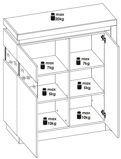 Skříňka s prosklením Lyon, bílá lesk, s osvětlením, levá