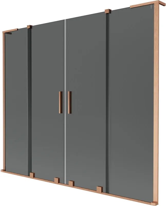Mexen Velar L Duo, 2-křídlová posuvná vanová zástěna 200 x 150 cm, 8mm šedé sklo, měděná matná, 896-200-003-42-65