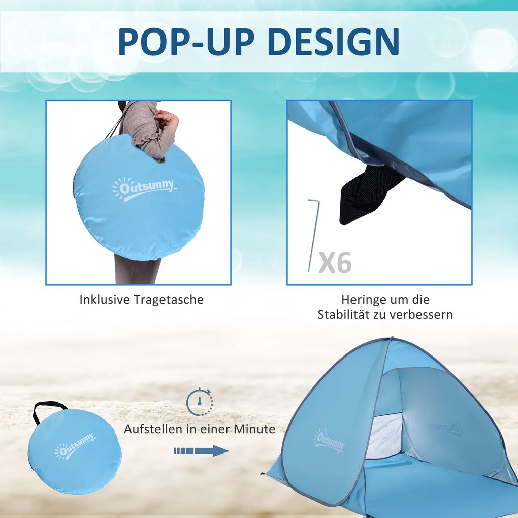 Outsunny beach shell pop up stan 200x150x119cm rychlé automatické stavění z polyesteru v modré barvě pro perfektní dovolenou na pláži | Aosom.de
