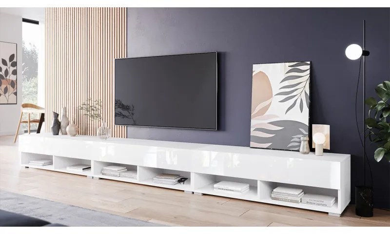 TV stolek Adenik 300, Barva: bílá / bílý lesk, Osvětlení: bez osvětlení