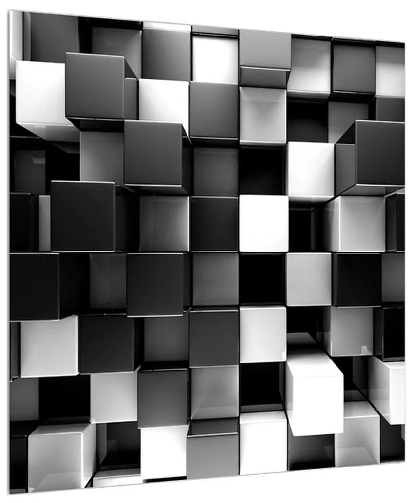 Abstraktní černobílý obraz - kostky (50x50 cm)