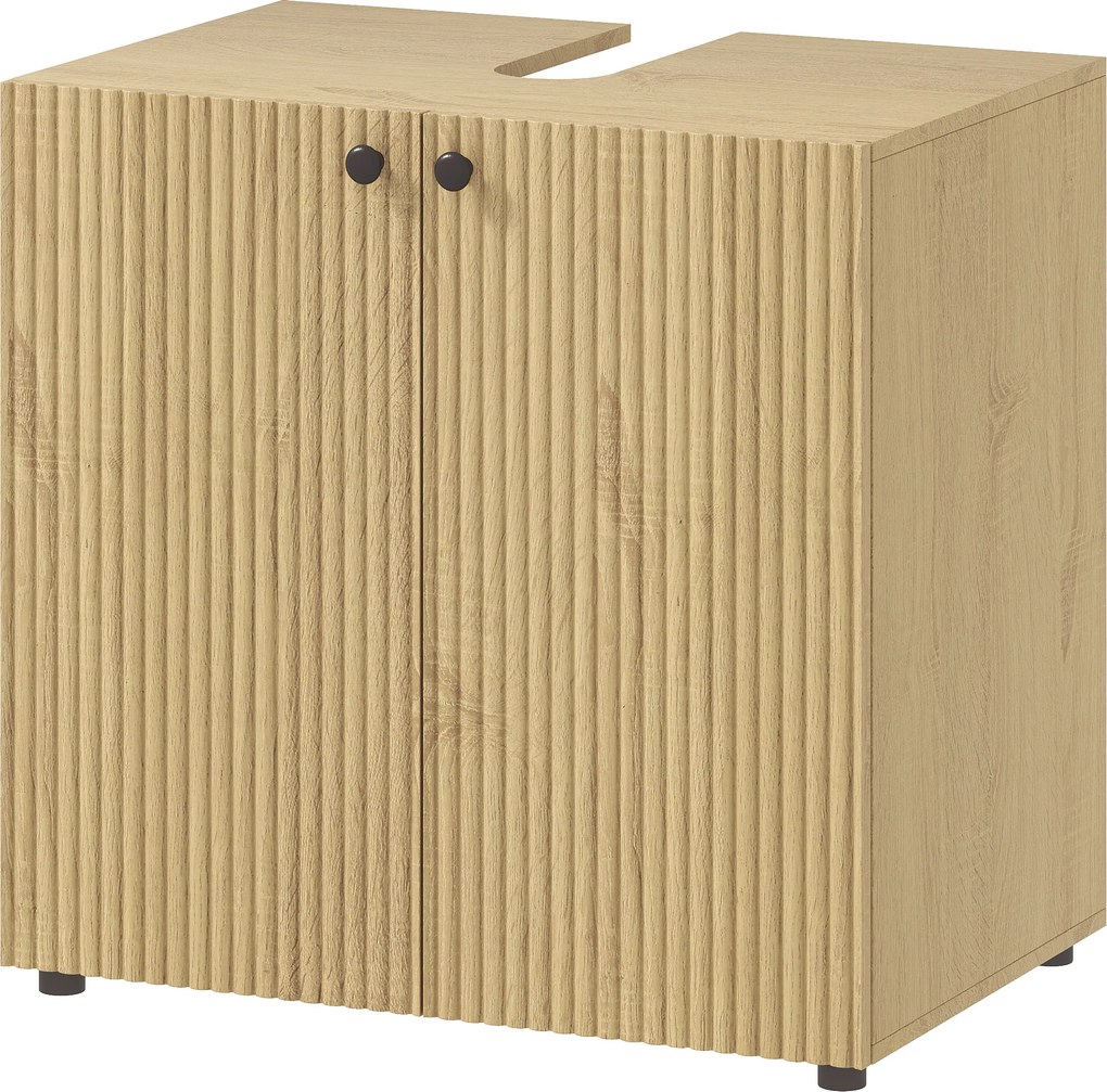 HOMCOM skříňka pod umyvadlo, koupelnová skříňka 2 dveře s Soft-Close, výškově nastavitelná police, 60x39,8x58,5cm, přírodní dřevo