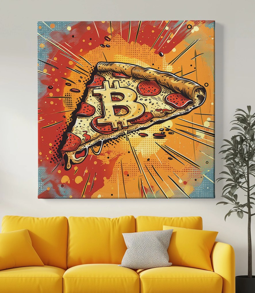 Obraz na plátně - Bitcoin pizza day FeelHappy.cz Velikost obrazu: 120 x 120 cm