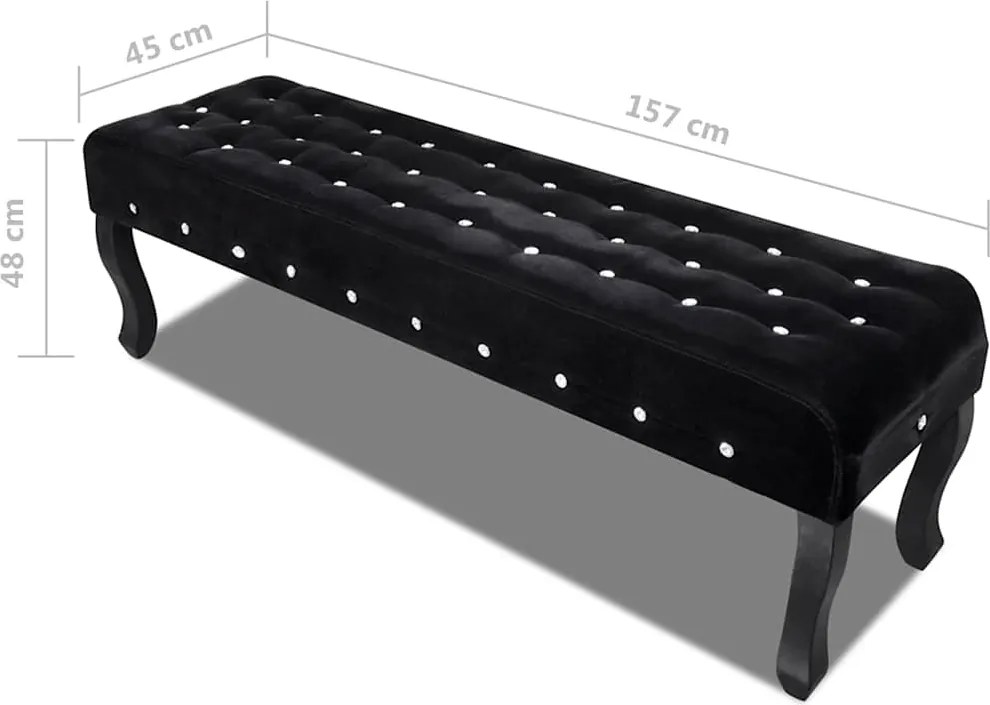 Lavice sametová látka s křišťálovými knoflíky černá 241263