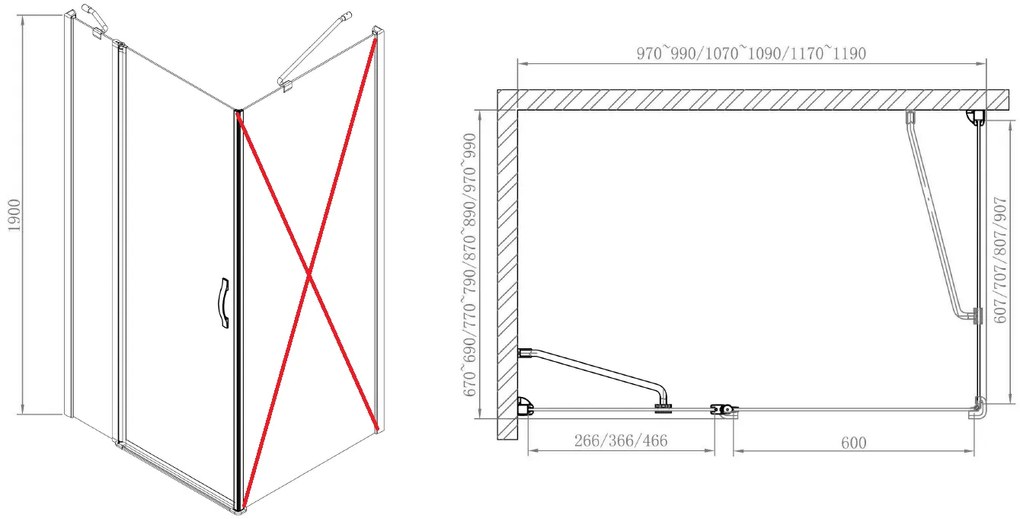 Gelco Díl sprchového koutu dvoudílný otočný - sklo čiré š. 110 cm, v. 190 cm, GO4811