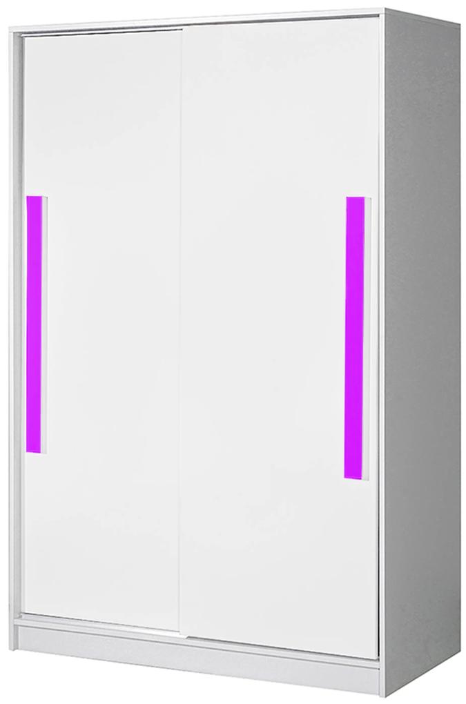 Šatní skříň s posuvnými dveřmi GULIVER 12 Domel 120/191/60 barva: bílý mat/bílý lesk/šedé úchyty