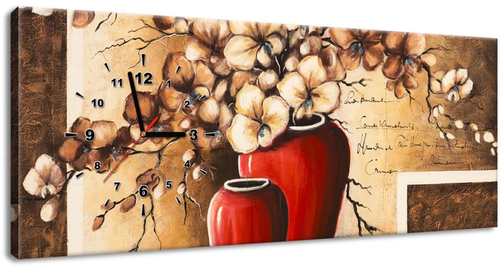 Gario Obraz s hodinami Orchideje v červené váze Rozměry: 100 x 40 cm