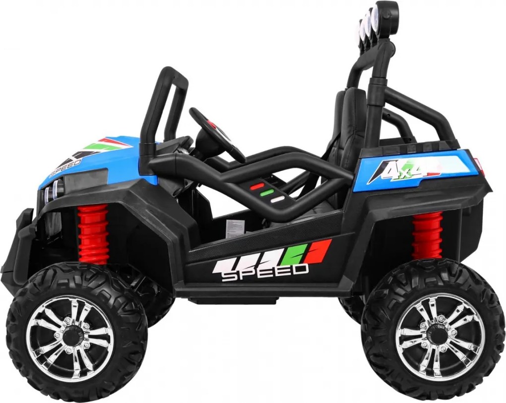 Ramiz Terénní bugina Strong pro děti modrá + pohon 4x4 + dálkové ovládání + nosič zavazadel + rádio MP3 + LED
