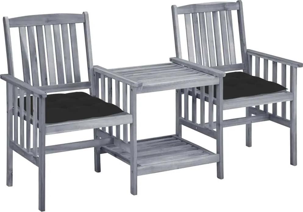 vidaXL Zahradní židle s čajovým stolkem a poduškami masivní akácie [3061318] Barva: krémová