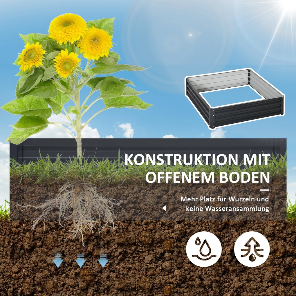 Vyvýšený záhon Outsunny, květinový box, zeleninový záhon, box na rostliny, bylinkový záhon do zahrady, na terasu, balkon, ocel, šedý, 120 x 30 cm
