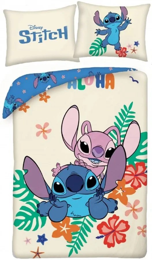 Bavlněné ložní povlečení Lilo & Stitch - motiv Aloha - 100% bavlna - 70 x 90 cm + 140 x 200 cm