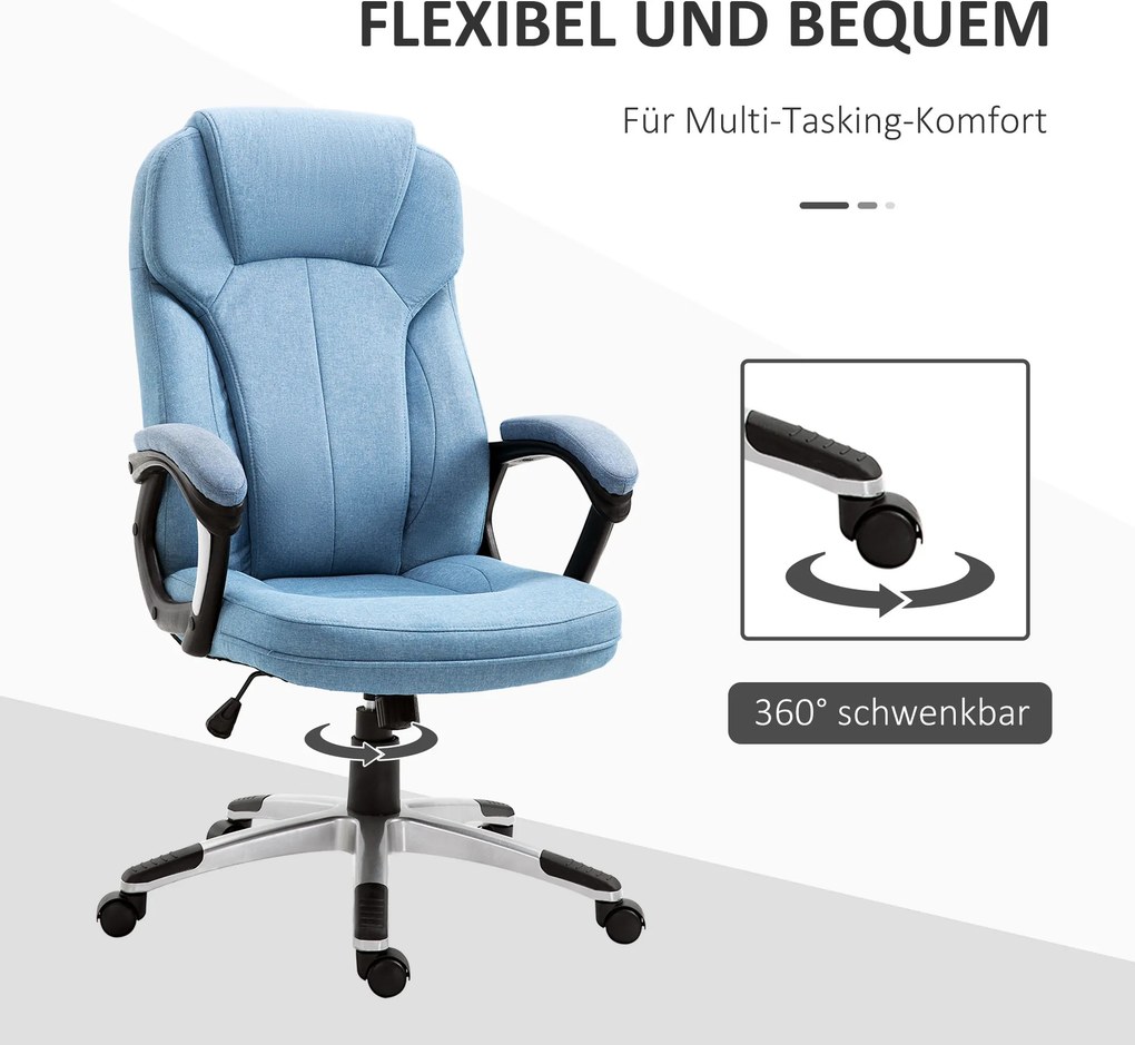 Manažerská židle Vinsetto kancelářská židle ergonomická kancelářská židle výškově nastavitelná světle modré plátno 66x75x110-120cm pro pohodlnou práci