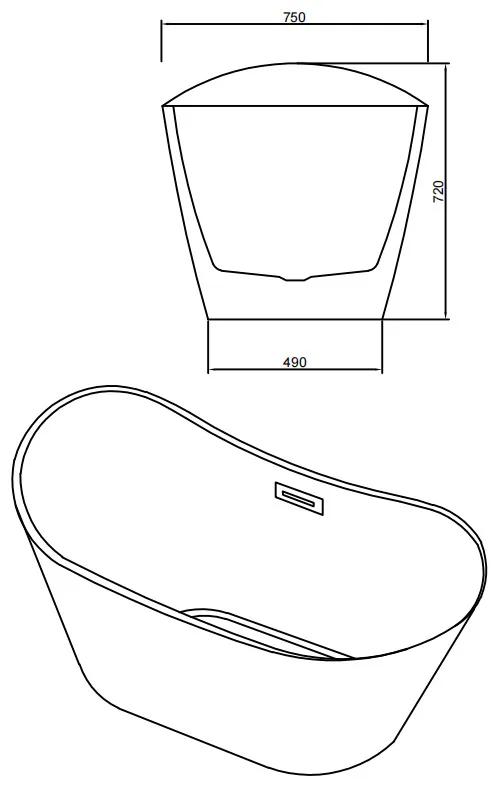 BPS-koupelny Volně stojící akrylátová vana HYD-RIC513C 170x75 bílá, odtokový komplet chrom