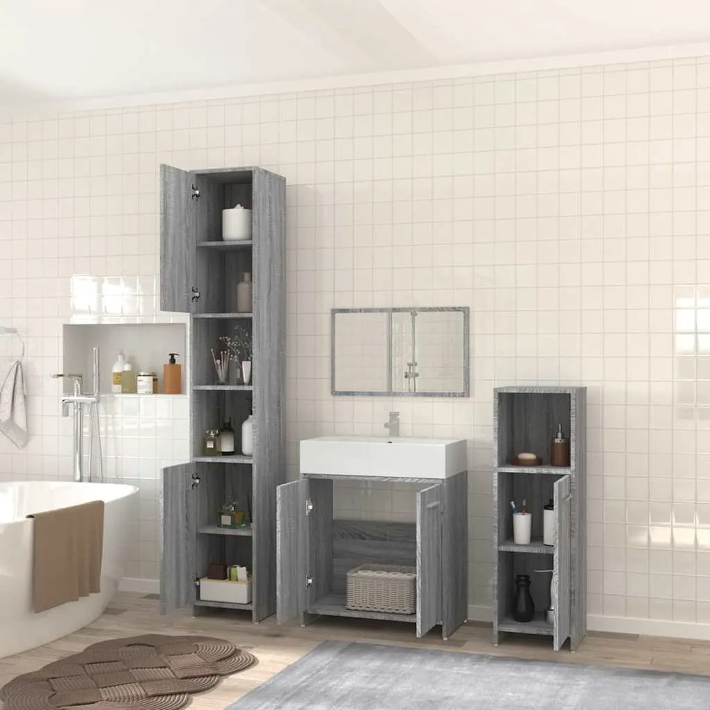 4dílný set koupelnového nábytku šedý sonoma kompozitní dřevo 3154404