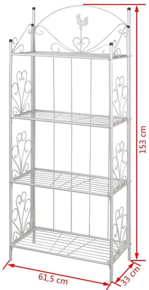 vidaXL Kovový stojan na květiny s policemi - 61,5 x 33 x 153 cm - bílý
