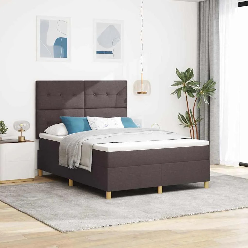 Postel s boxspringem s čelo Tmavě hnědá 140 x 190 cm textil 3339619