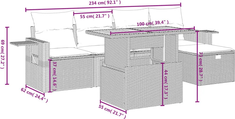 6dílná zahradní sedací souprava s poduškami černá polyratan 3275695