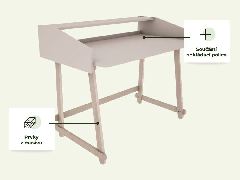 Wood Luck Psací stůl na dřevěných nohách do dětského pokoje BASIC kašmírový