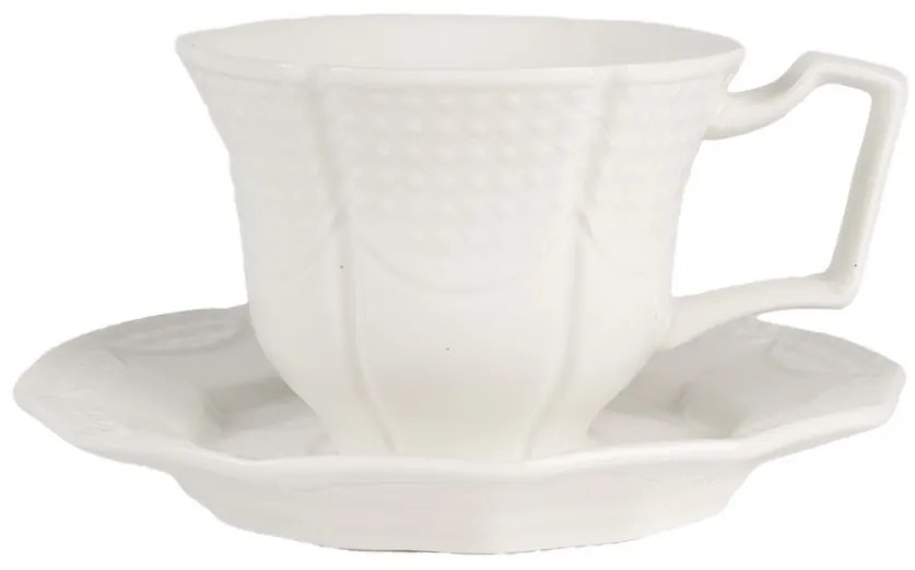 Bílý keramický šálek s podšálkem - 12*9*6 / Ø 14*2 cm / 175 ml