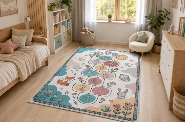 Dětský koberec protiskluzový BAMBINO 61440 krémový / zelený