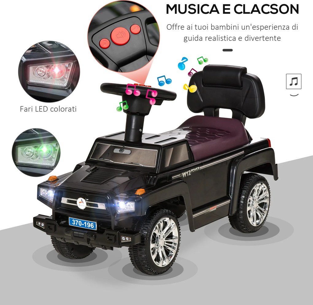 HOMCOM Dětský Off-Road Auto pro Jízdu, Auto s Osvětlením a Hudbou, Věk 18-36 Měsíců, 68x30,5x41,5cm, Černé