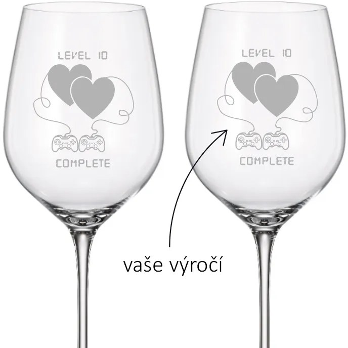 Dekorant Sklenice na bílé víno k výročí LEVEL COMPLETE 480 ml 2KS