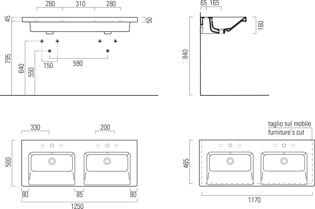 GSI GSI, NORM keramické dvojumyvadlo 125x50 cm, bílá ExtraGlaze, 8627111