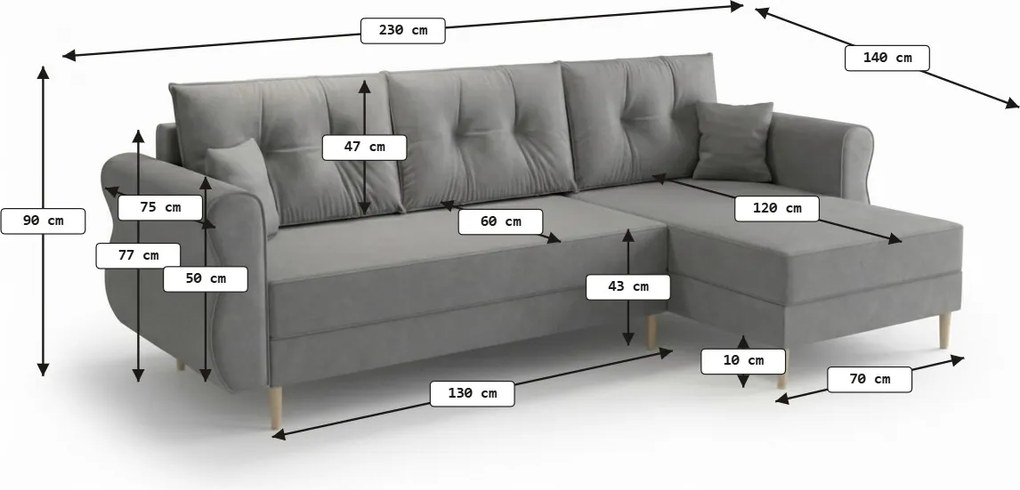 Rozkládací oboustranná sedací souprava do L SILVIANO 230x140 cm, hořčicová