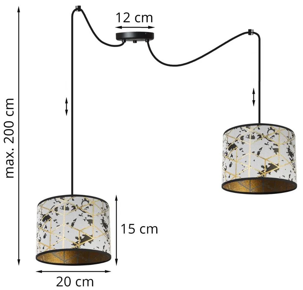 Závěsné svítidlo Werona Spider 5, 2x šedé textilní stínítko se vzorem, g