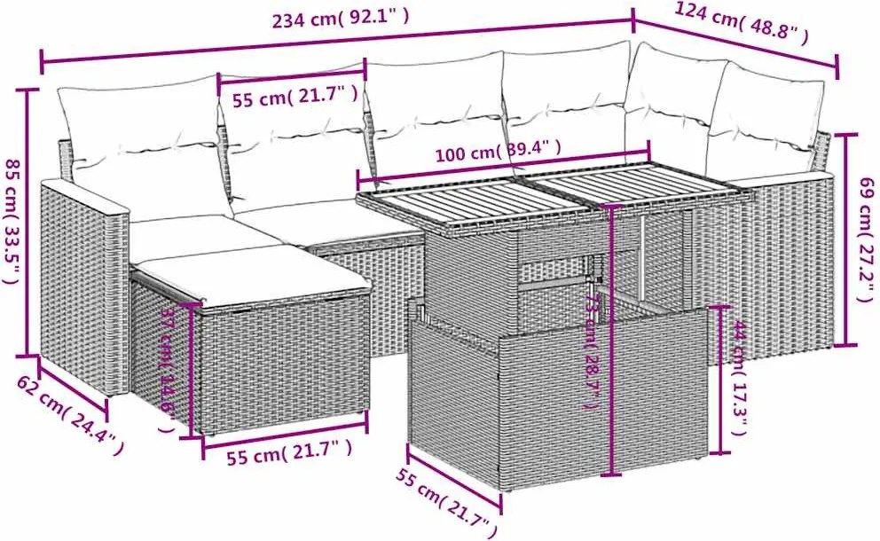 7dílná zahradní sedací souprava s poduškami černá polyratan 3273176