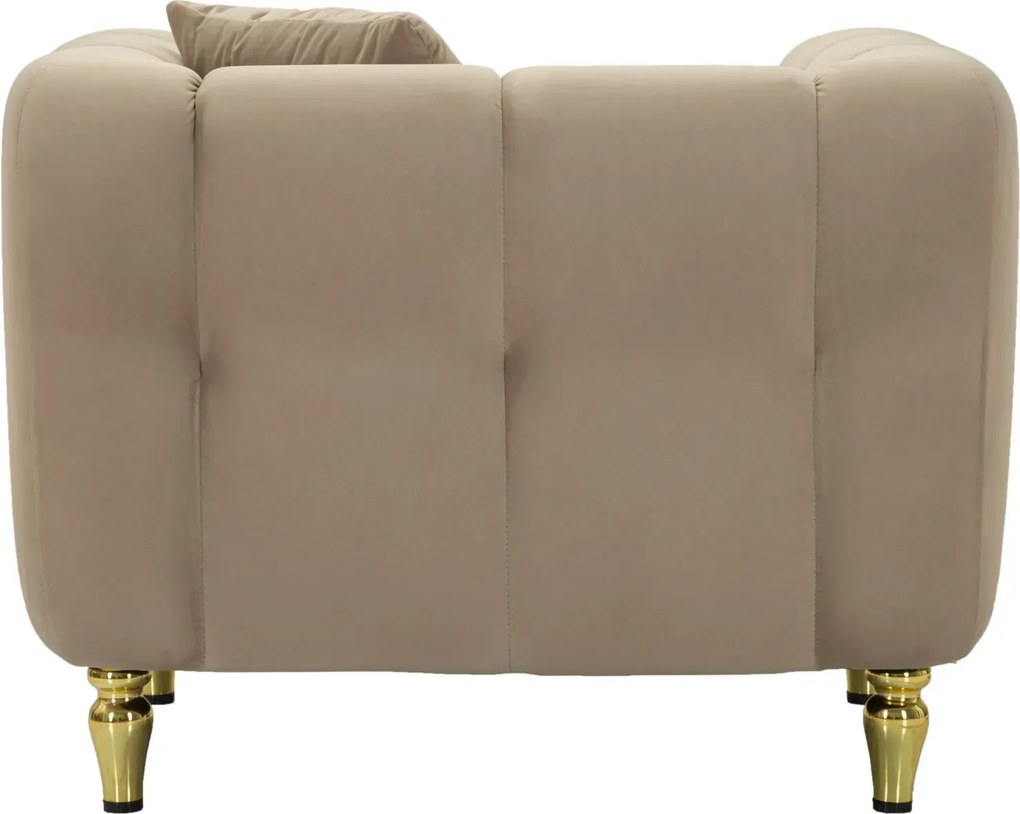 Designové sametové křeslo Alma šedobéžové/zlaté