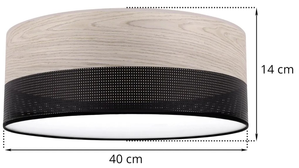 Stropní svítidlo Wood, 1x světle béžová dubová dýha/černé plastové stínítko, (bílé plexisklo), (fi 40cm)