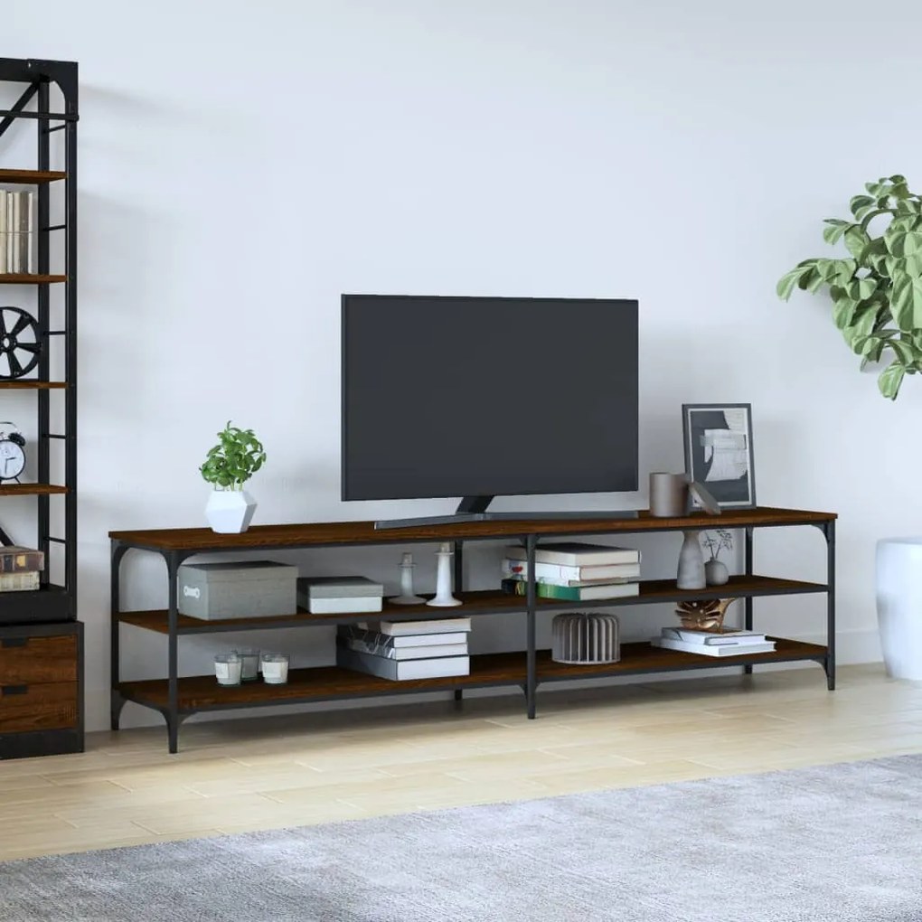 826763 vidaXL TV skříňka hnědý dub 200 x 30 x 50 cm kompozitní dřevo a kov