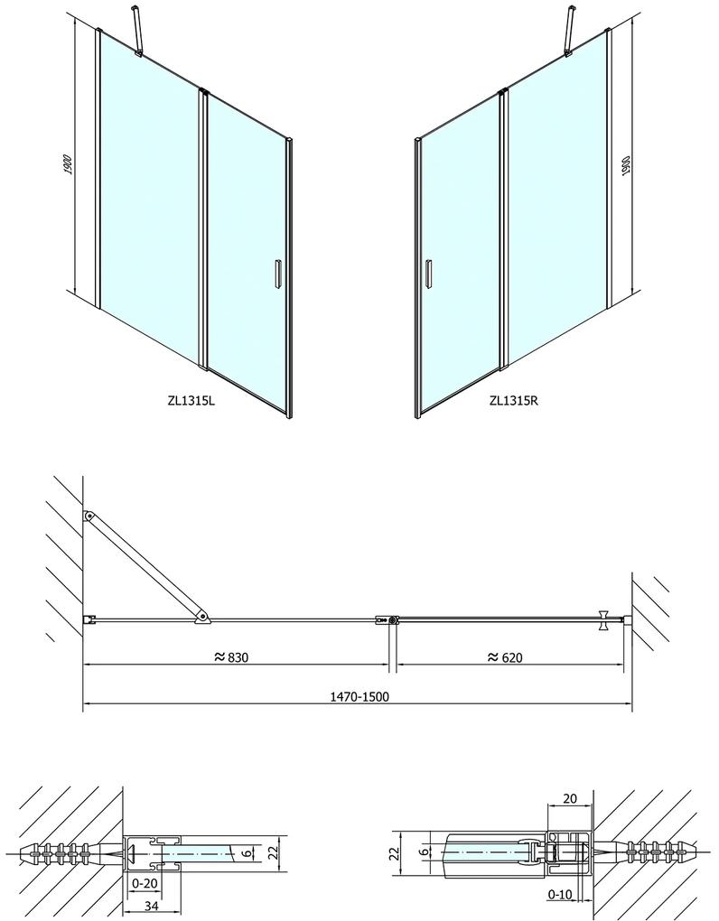 Polysan ZOOM LINE sprchové dveře 1500mm, čiré sklo ZL1315