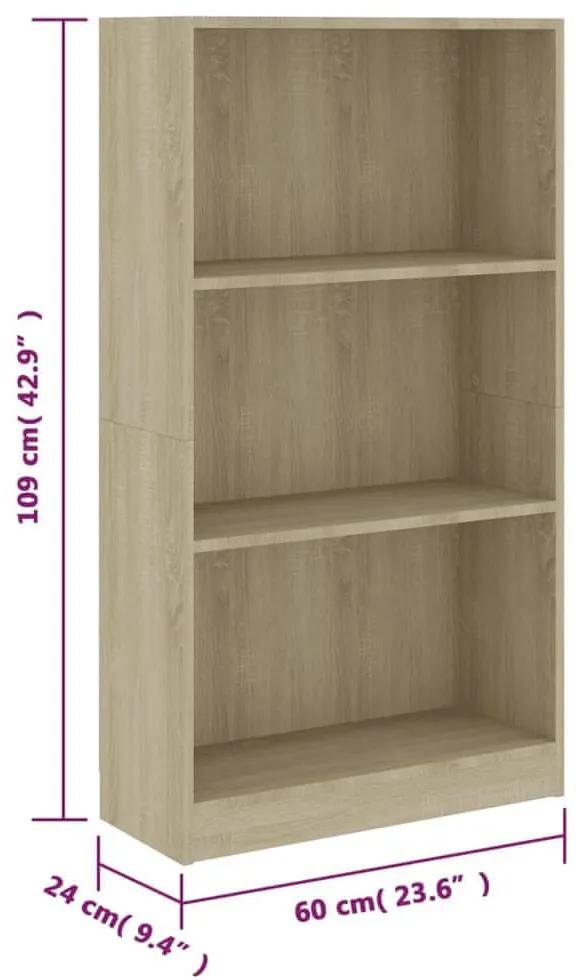 Petromila 3patrová knihovna sonoma dub 60 x 24 x 109 cm kompozitní dřevo