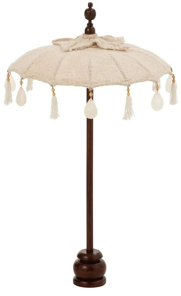 Béžový slunečník na stůl s třásněmi a dřevěnou tyčí a mušlemi Boho - ∅ 57*90 cm