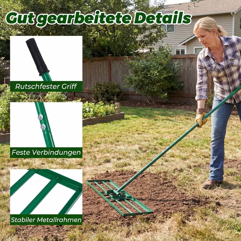 Costway Shrnovač trávníku s ergonomickou rukojetí na zem – 75 × 25 cm, zelený