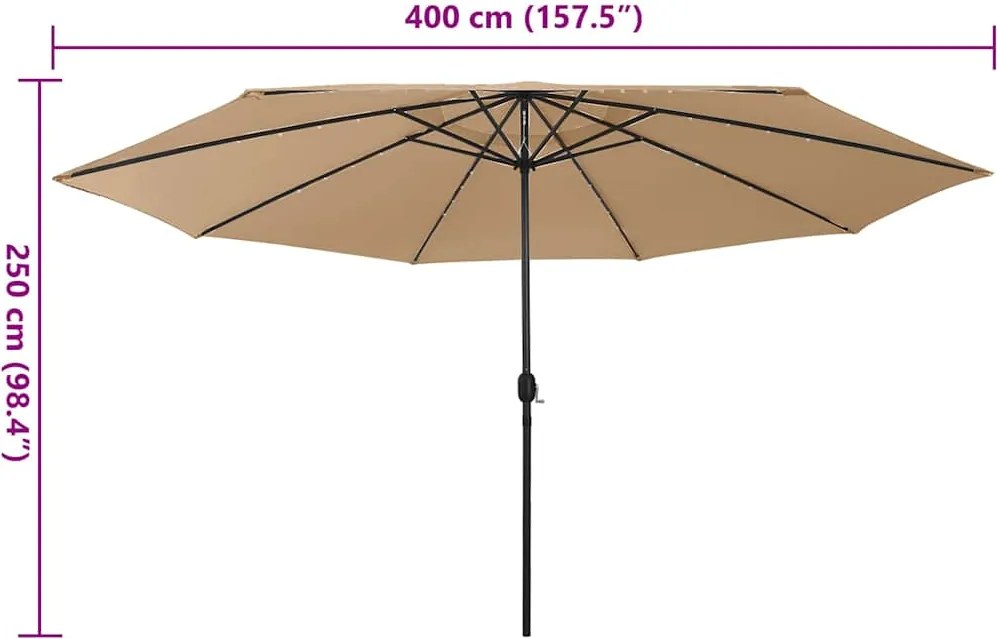 Zahradní slunečník s LED osvětlením 400 cm taupe 312533