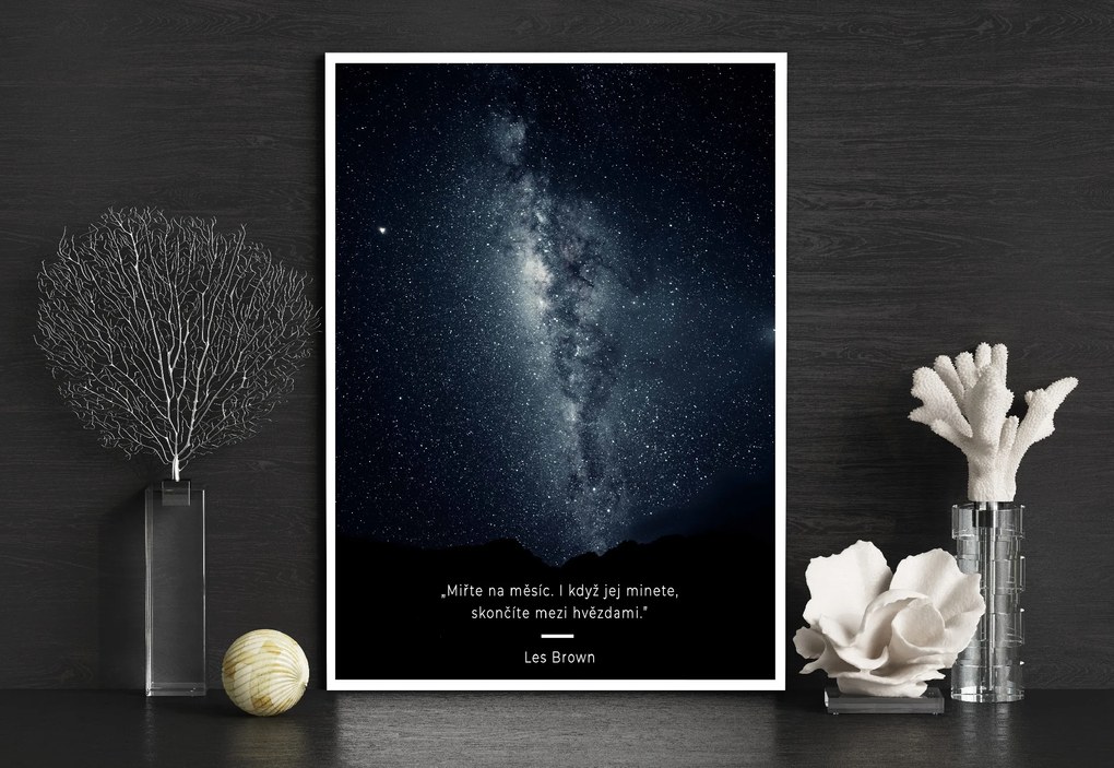 Pixada Miřte na měsíc - motivační obraz Velikost: A3 - 29,7x42 cm, Volba rámu: s černým rámem