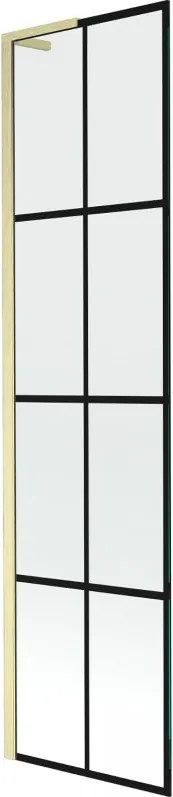 Mexen Next L, 1-křídlová vanová zástěna 50 x 150 cm, 6mm čiré sklo-černý vzor, ​​zlatý matný profil, 895-050-000-03-77-55