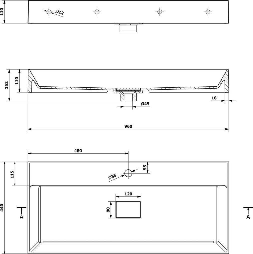 Sapho Sapho, GODIVA umyvadlo, litý mramor, 96x44cm, bílá, GU096